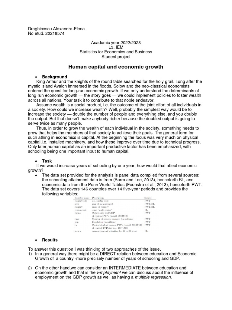 Human Capital and Economic Growth - Statistical Approach | PDF ... Human Capital and Economic Growth - Statistical Approach | PDF ...