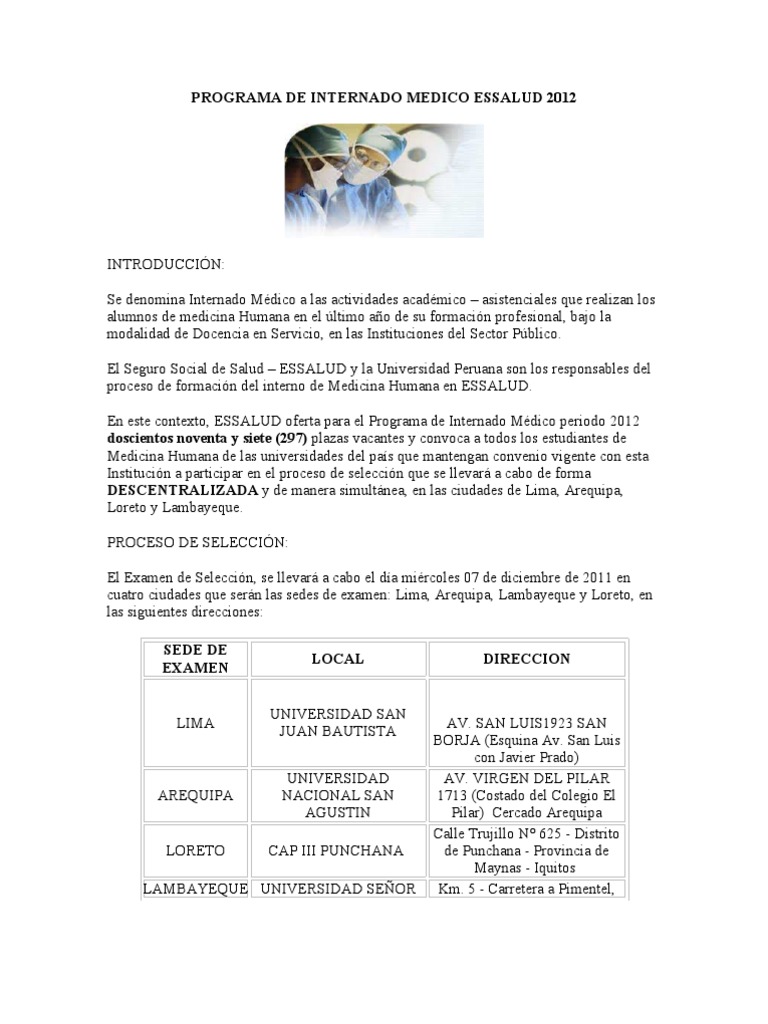 Programa de Internado Medico Essalud 2012 | PDF | Prueba (evaluación) | Lima