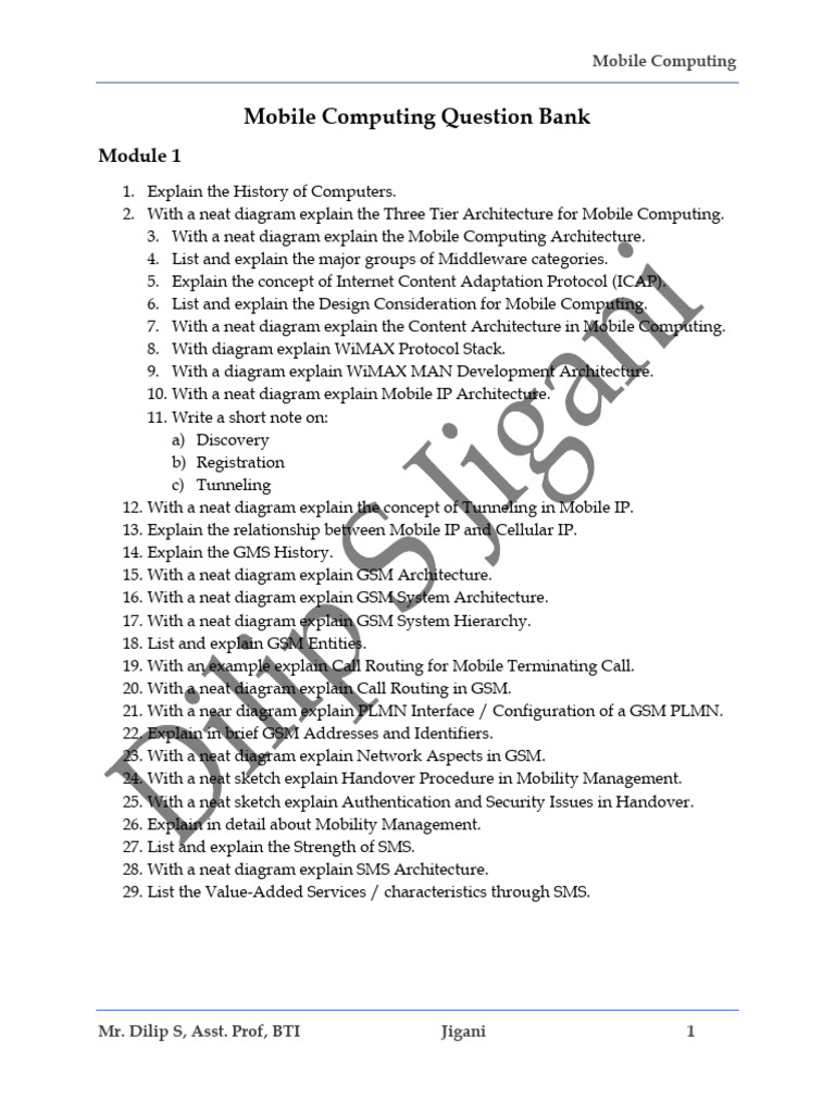 MobileComputing QuestionBank | PDF | General Packet Radio Service | Computer Network