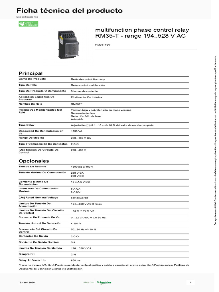 Schneider Electric Zelio-Control RM35TF30 | PDF | Relé | Tornillo