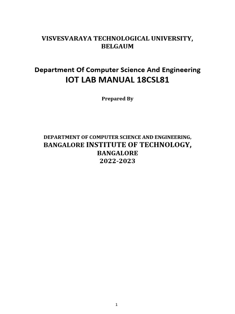 Iot Lab Manual 18Csl81: Department of Computer Science and Engineering | PDF | Arduino ...