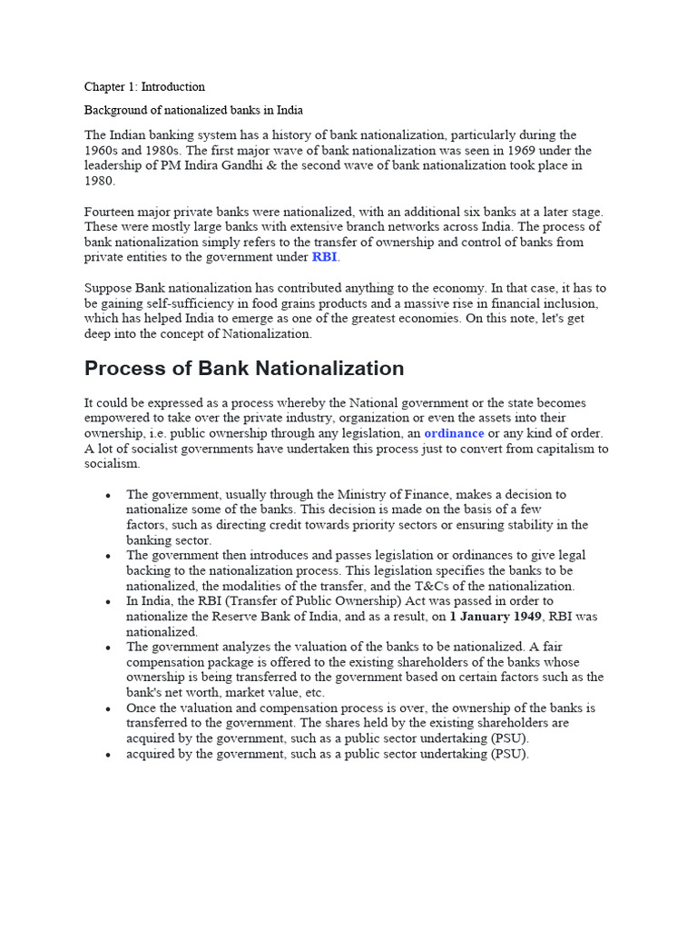 Process of Bank Nationalization: Chapter 1: Introduction Background of ...
