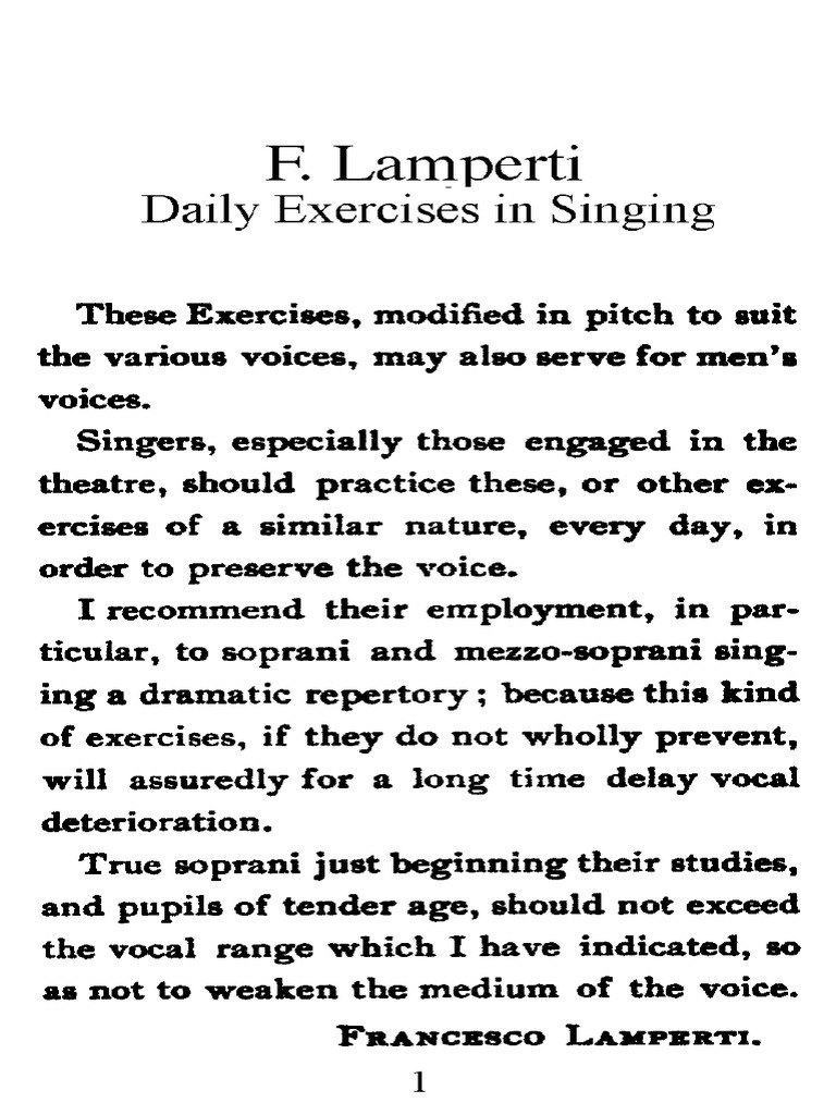 Lamperti Francesco, L'Arte Del Canto Daily Exercises Singing | PDF