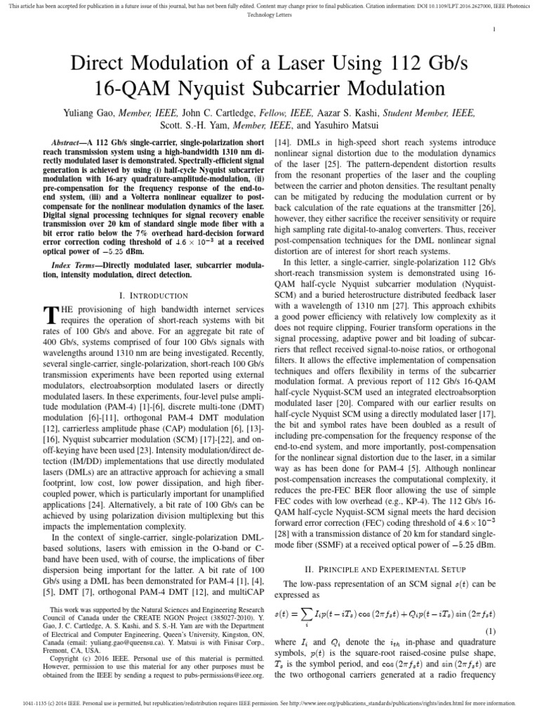 Direct Modulation Of A Laser Using 112 G Pdf Fiber Optic Communication Sampling Signal