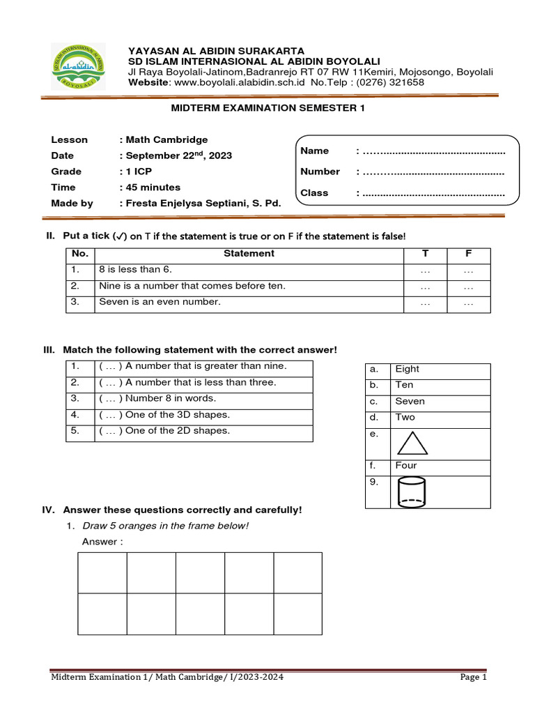 Soal PTS Math Cambridge | PDF