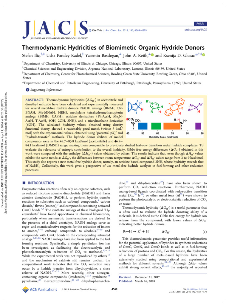 Thermodynamic Hydricities of Organic Hydrides | PDF | Redox | Chemical ...