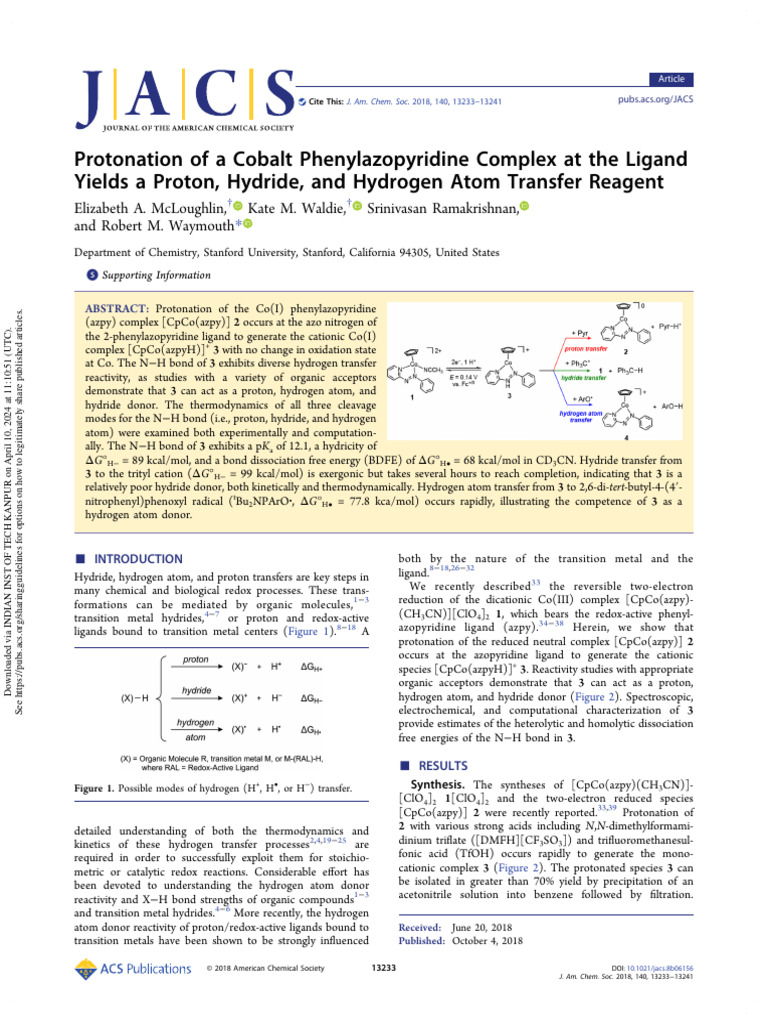 Cobalt Complex as Proton and Hydride Donor | PDF | Coordination Complex ...
