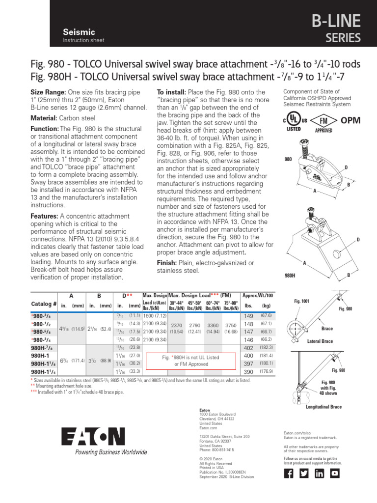 TOLCO Fig. 980 Sway Brace Attachment | PDF | Pipe (Fluid Conveyance ...