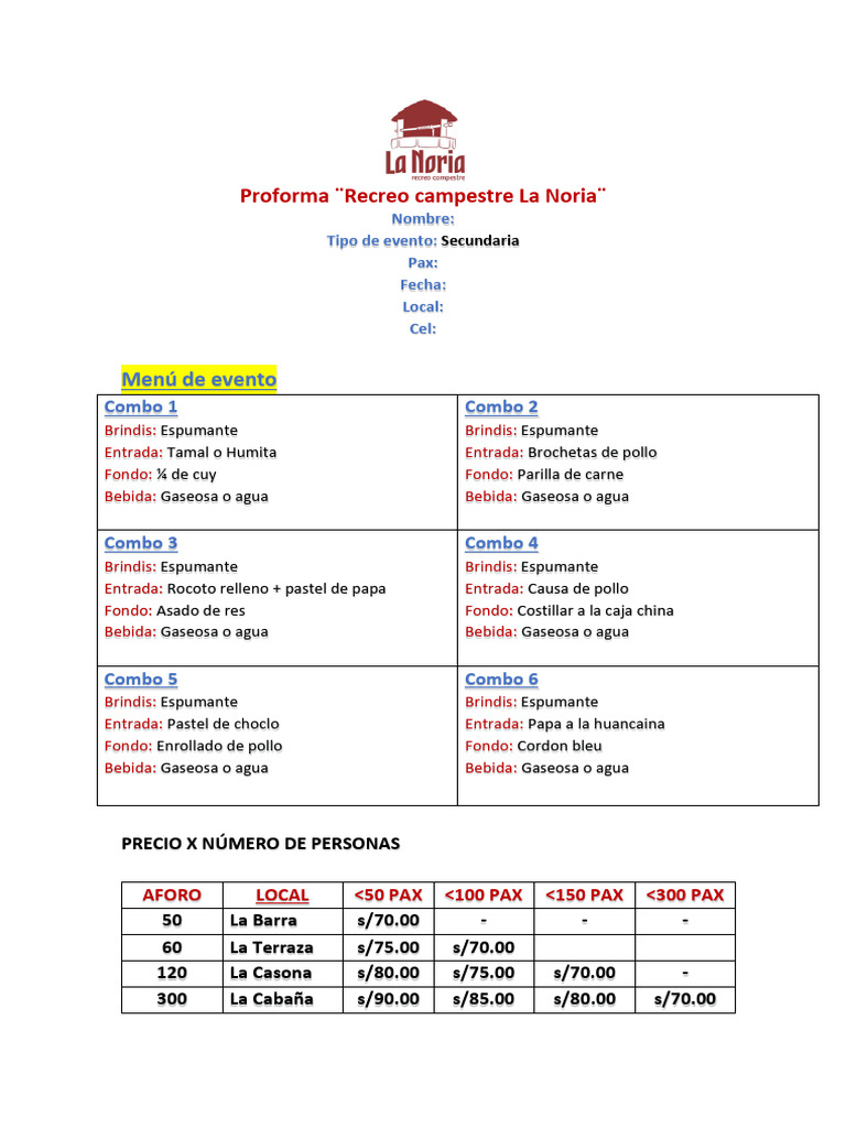 Proforma Promociones Secundaria | Descargar gratis PDF | Carne | Cocinando