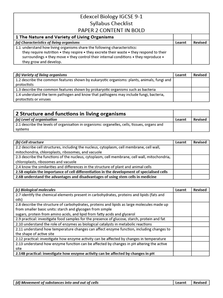 Edexcel IGCSE Biology Syllabus Guide | PDF | Gene | Genetics