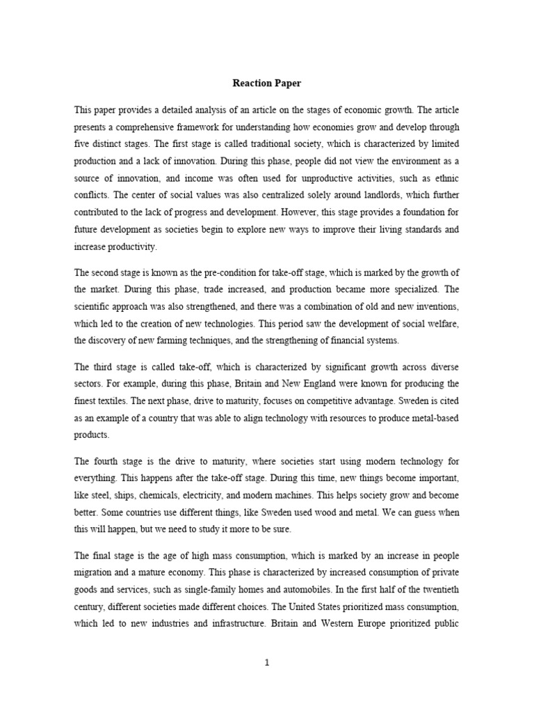 EconomicGrowth Reaction Paper4 | PDF | Economic Growth | Innovation