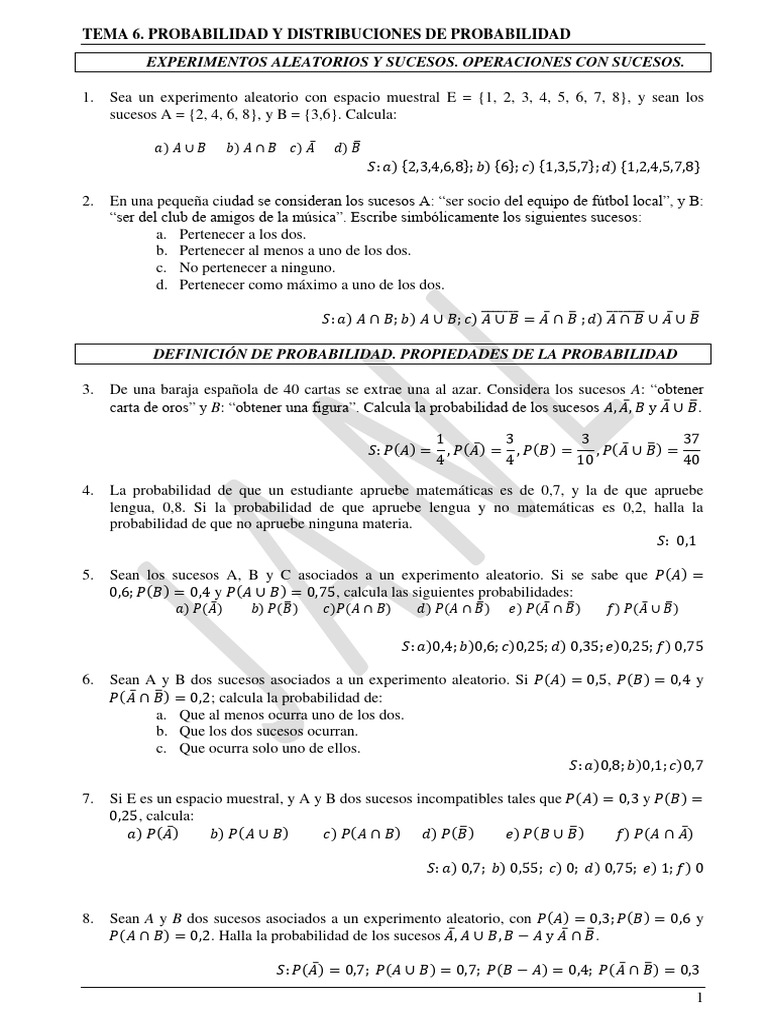 Ejercicios TEMA 6. PROB. Y DIST. PROB | PDF | Probabilidad | Teoría de probabilidad