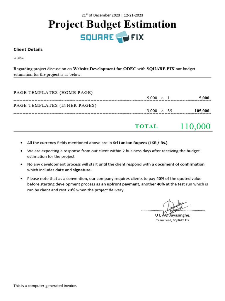 Quotation - ODEC | PDF | Business | Finance & Money Management