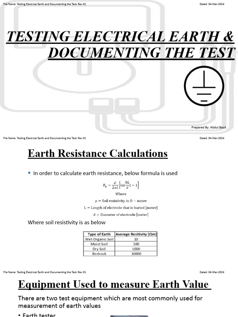 Testing Electrical Earth and Documenting The Test - Rev 01 | Download ... Testing Electrical Earth and Documenting The Test - Rev 01 | Download ...