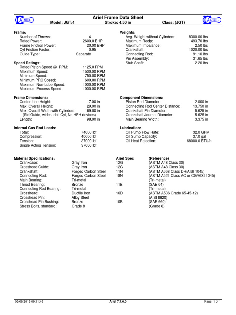 Ariel JGT/4 Frame & Cylinder Specs | PDF | Piston | Propulsion
