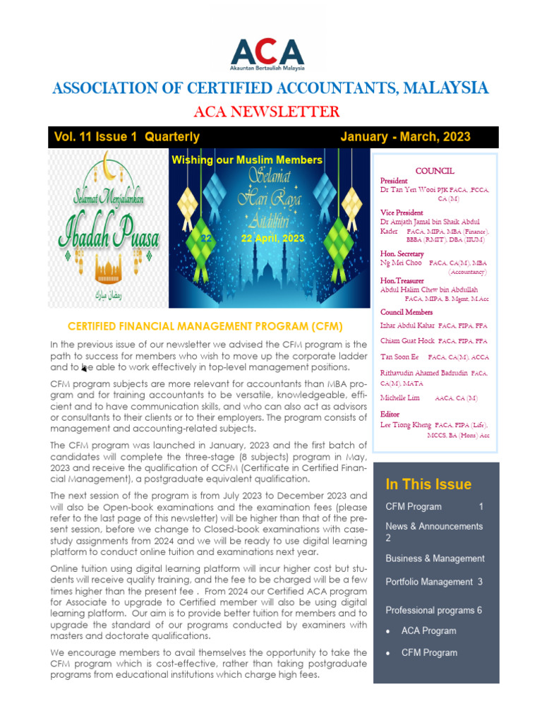 ACA March 2023 Newsletter | PDF | Investment Management | Investing