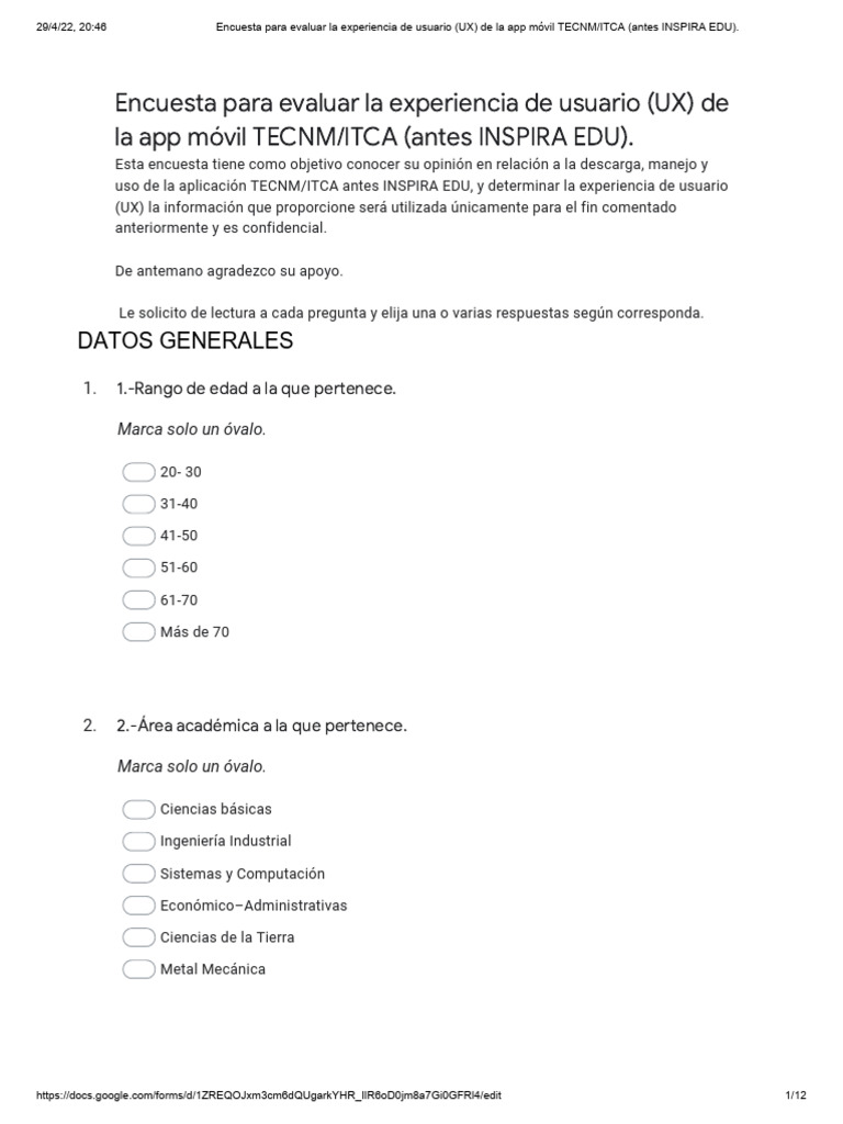 ENCUESTA PARA EVALUAR LA UX FINAL. - Formularios de Google | PDF ... ENCUESTA PARA EVALUAR LA UX FINAL. - Formularios de Google | PDF ...