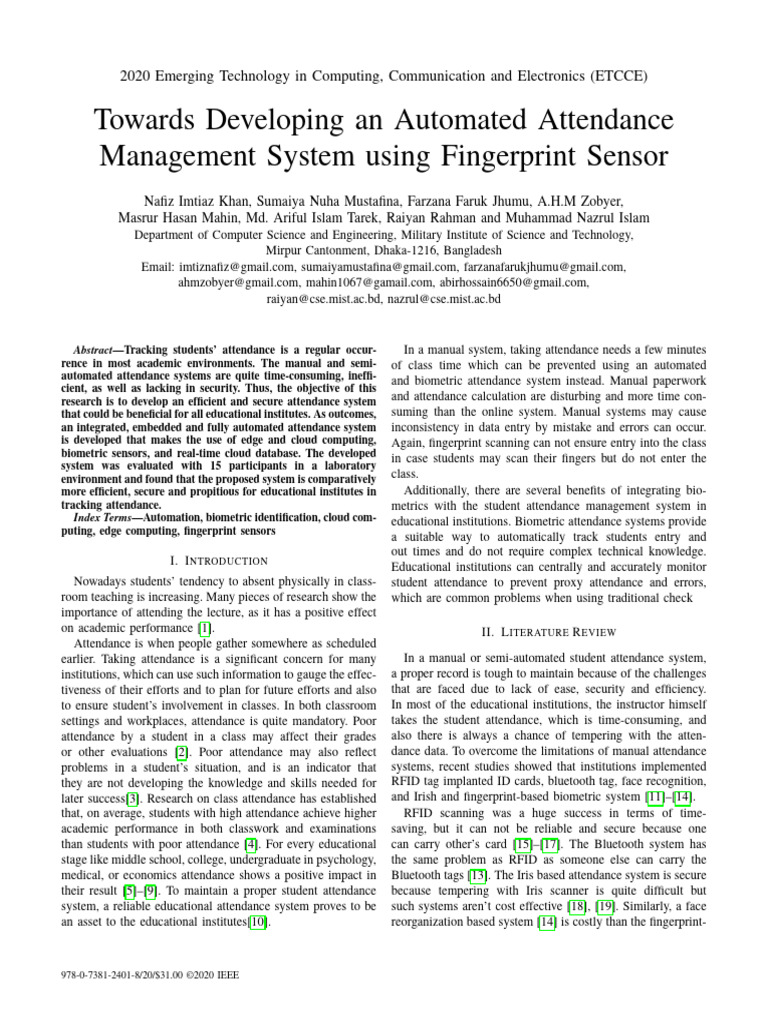 Towards Developing An Automated Attendance Management System Using Fingerprint Sensor Download