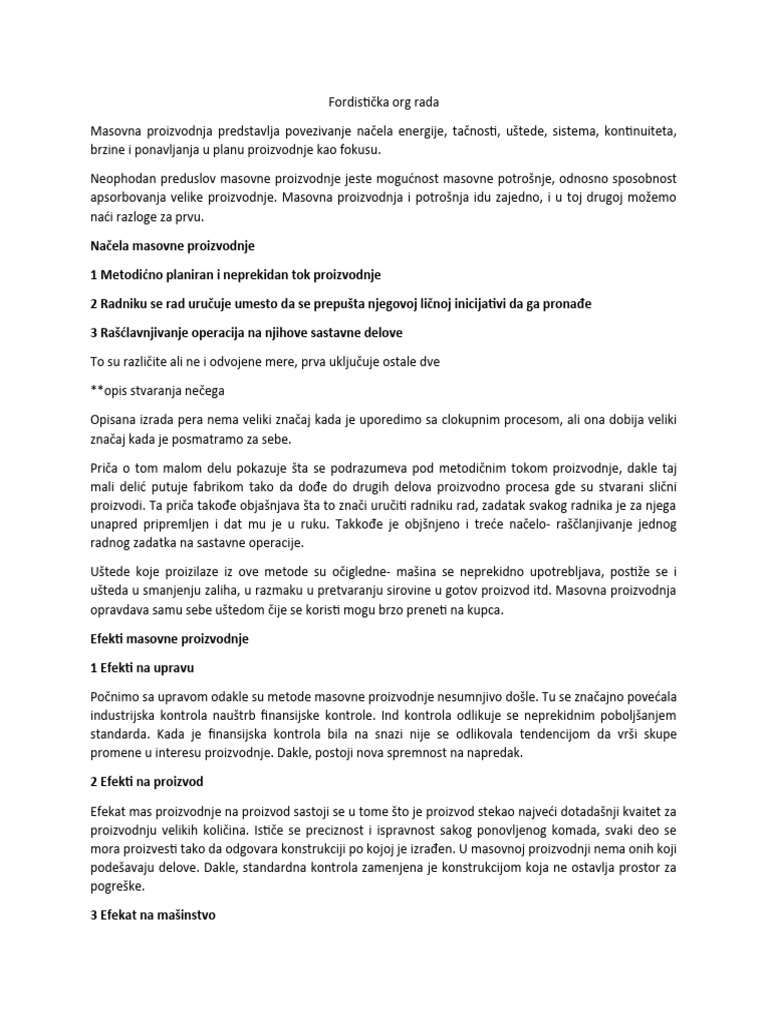Fordistička Organizacija Rada | PDF