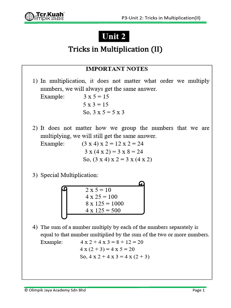 P3 - Unit 2 - Tricks in Multiplication (II) | PDF | Multiplication | Metalogic