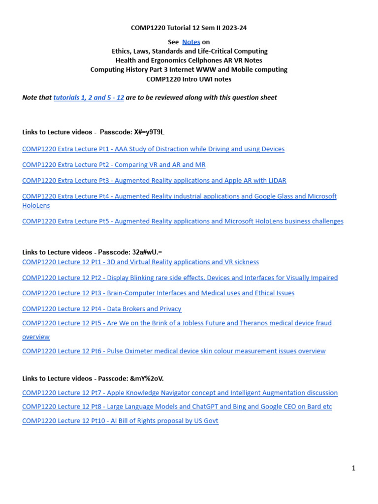 COMP1220 Tutorial 12: Ethics & Computing | PDF | Artificial ...