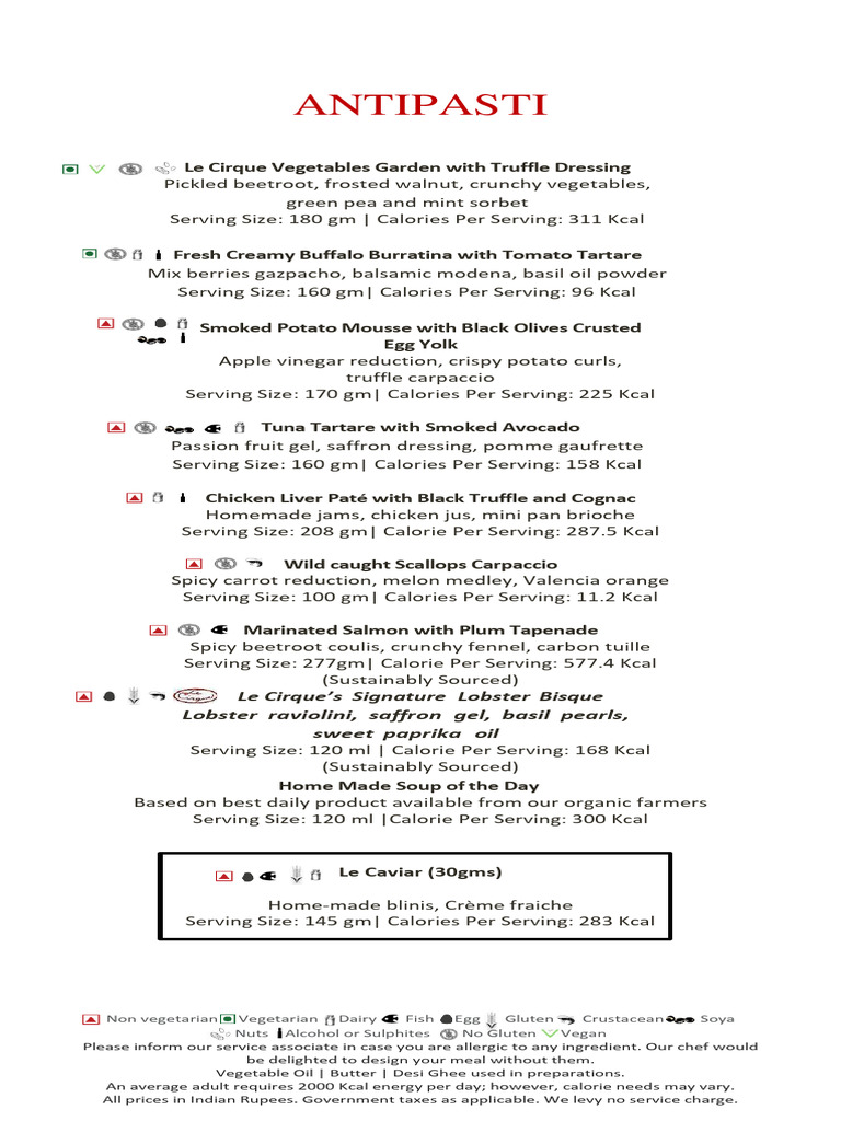 Le Cirque New Menu | PDF | Pasta | Vegetables