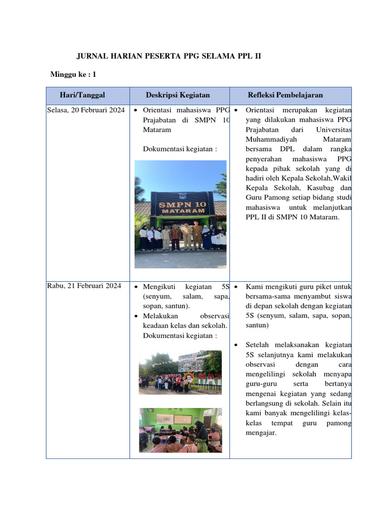 Dewi Permata Sari - Jurnal PPL II Minggu I | PDF