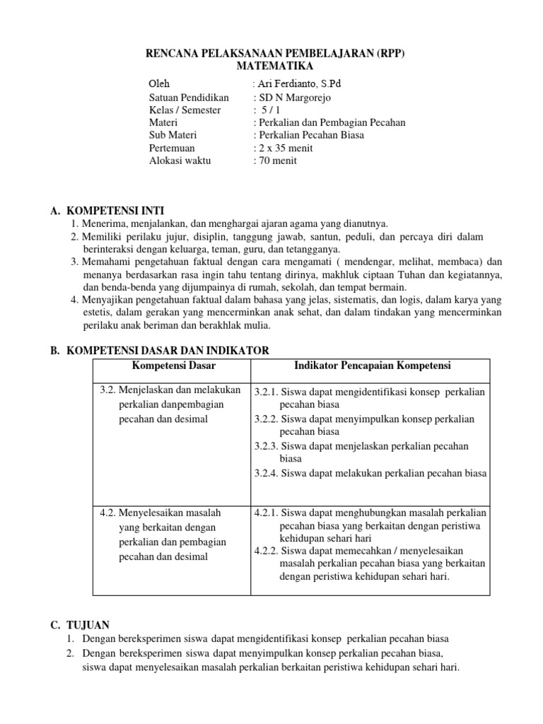 RPP MTK 2 | PDF | Sains & Matematika
