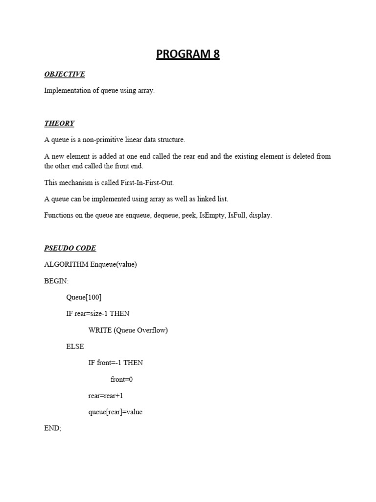 Program 8 Pdf Queue Abstract Data Type Computer Science