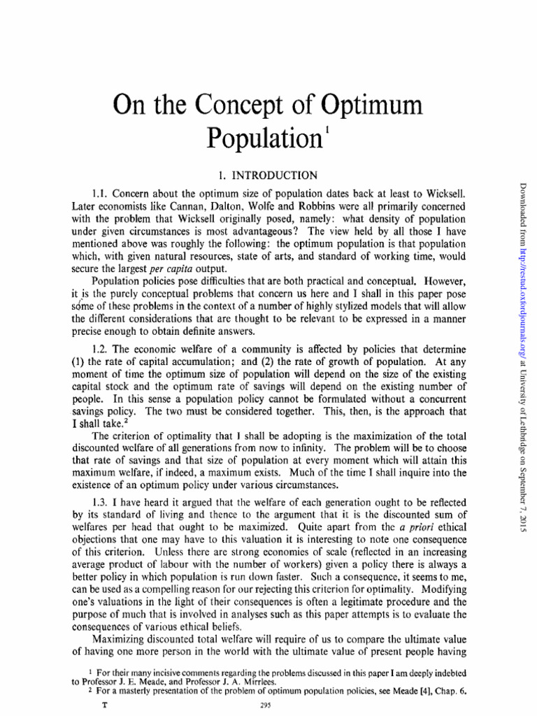 On The Concept of Optimum Population | PDF | Mathematical Optimization ...