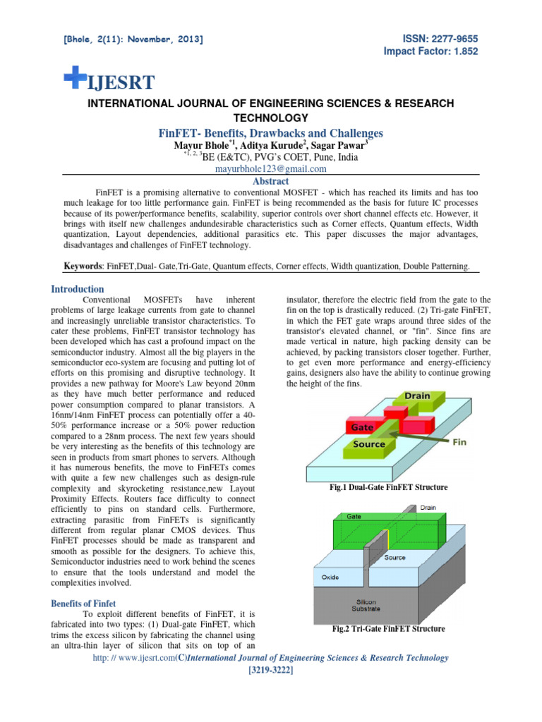 FinFET Technology: Benefits and Challenges | PDF | Field Effect ...