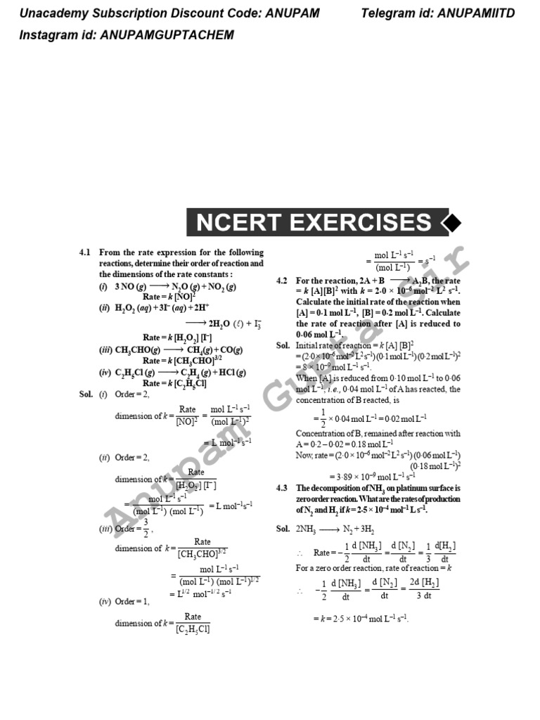 Complete Chemical Kinetics NCERT Solution and Boards PYQs | PDF ...