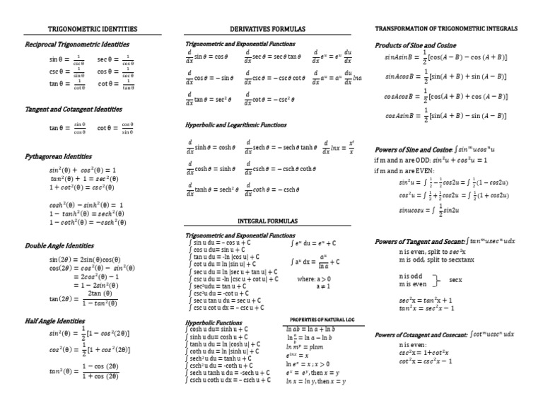 Integration Formula | PDF | Trigonometric Functions | Elementary Mathematics