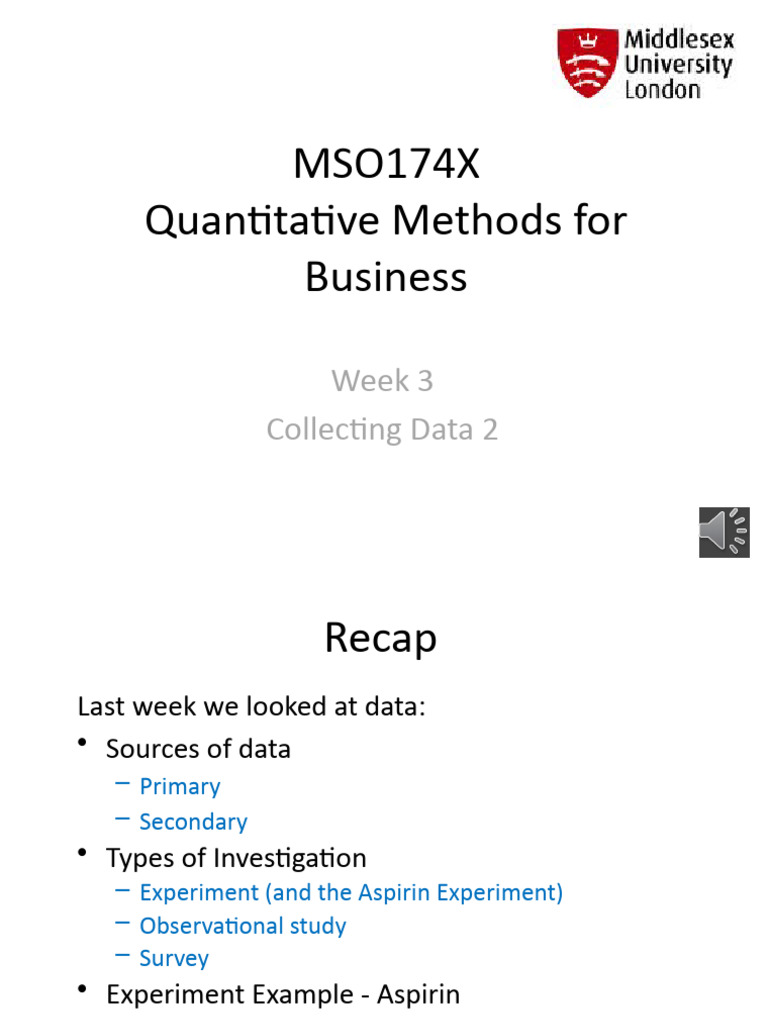 Week 3 Lecture Â Collecting Data 2 | PDF | Sampling (Statistics) | Evaluation Methods
