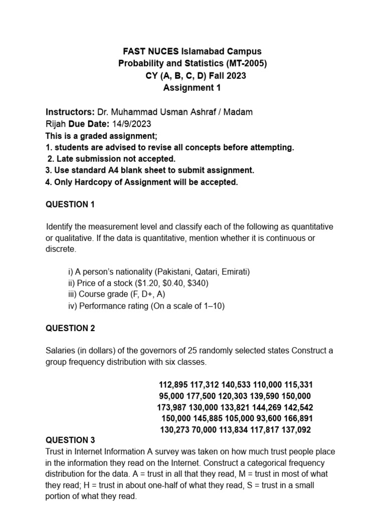 Prob and Stat Assignment 1 | PDF | Histogram | Sampling (Statistics)