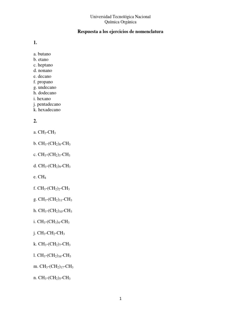 Respuesta a los ejercicios de nomenclatura | PDF