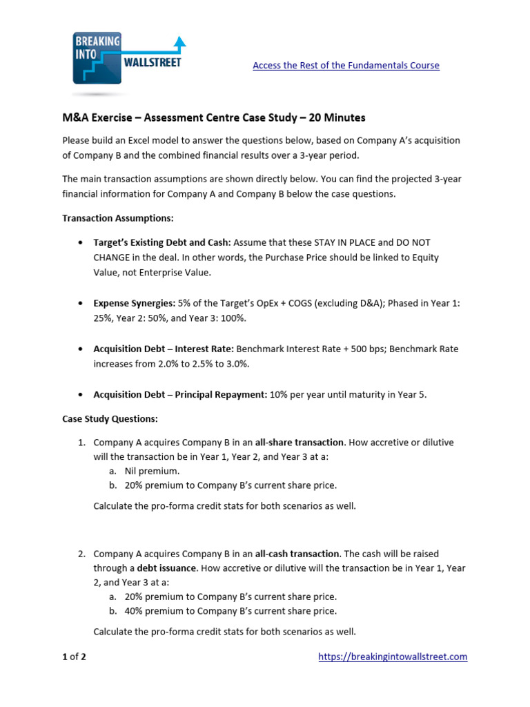 10 02 Accretion Dilution Practice | PDF | Mergers And Acquisitions | Debt