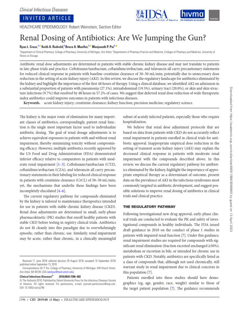 Renal Dosing of Antibiotic | PDF | Creatinine | Health Sciences