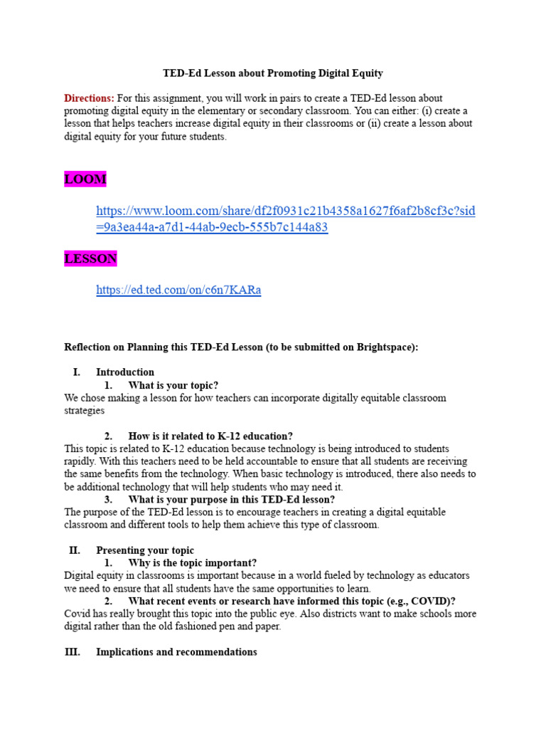 Ted-Ed Lesson Directions Shared | PDF | Teachers | Educational Technology