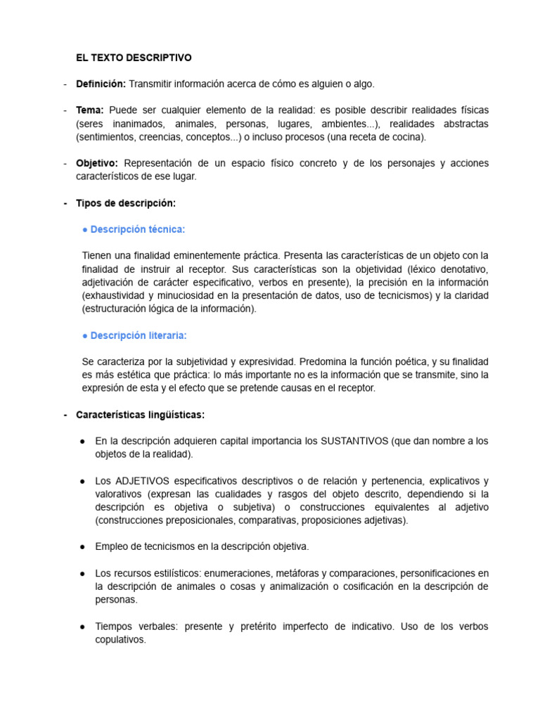 Teoría - El Texto Descriptivo | PDF | Retrato | Verbo Teoría - El Texto Descriptivo | PDF | Retrato | Verbo
