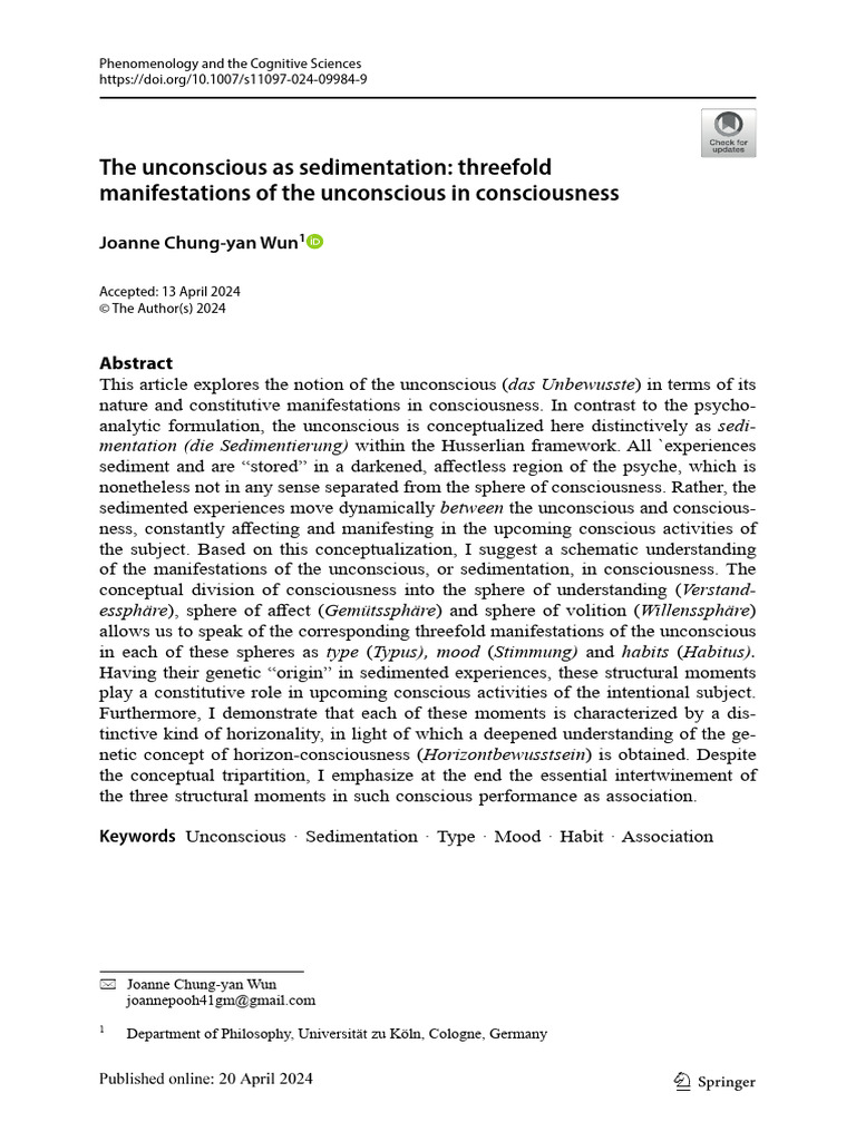Unconscious as Sedimentation in Consciousness | PDF | Phenomenology ...