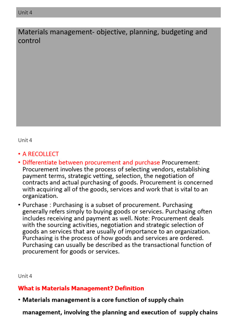 Operations Management Unit 4 Part 1 Revised | PDF | Inventory | Procurement