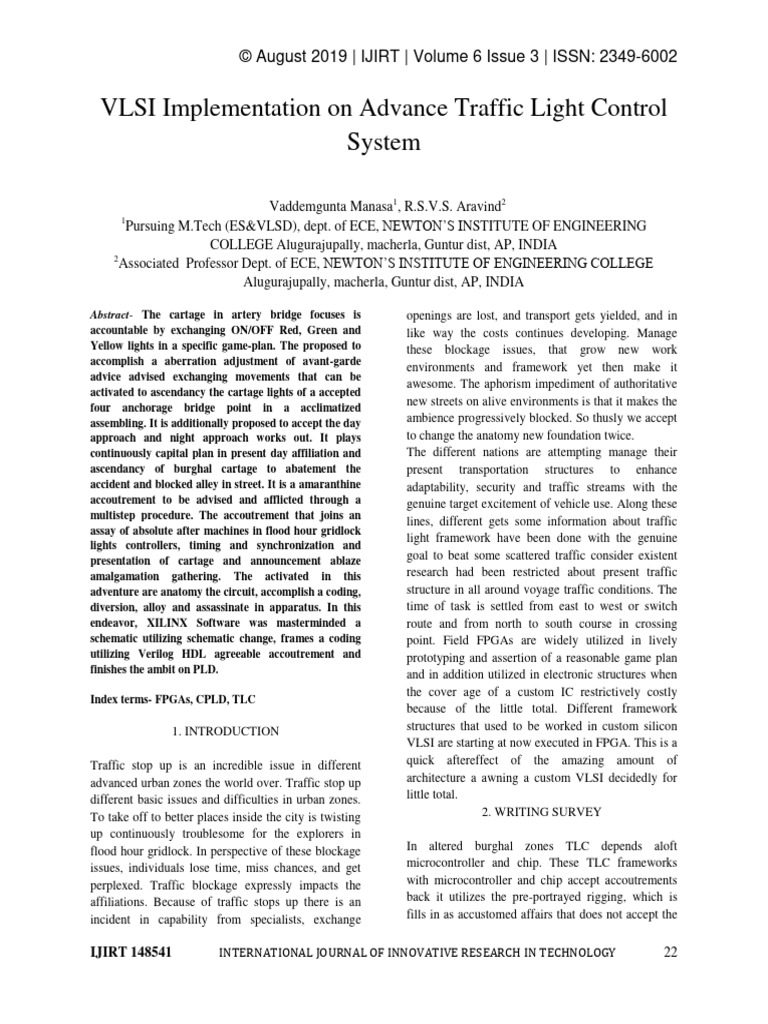 Vlsi Implementation On Advance Traffic L Pdf Field Programmable Gate Array Computer