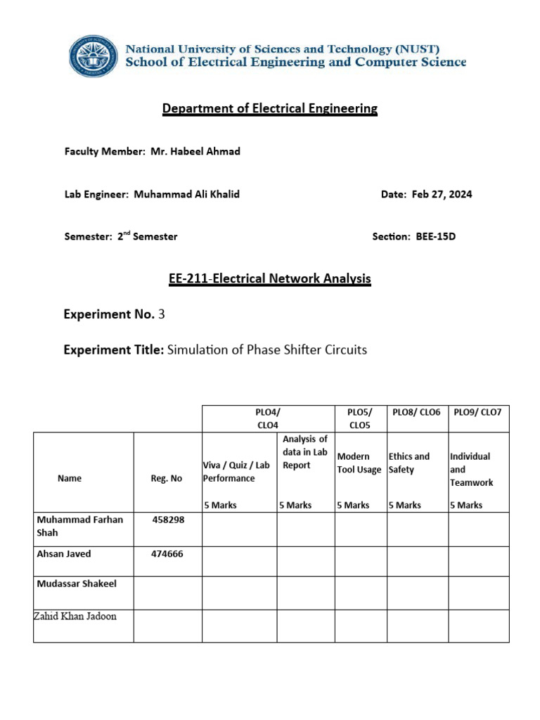 Ena Lab 3 | PDF | Electrical Network | Telecommunications Engineering