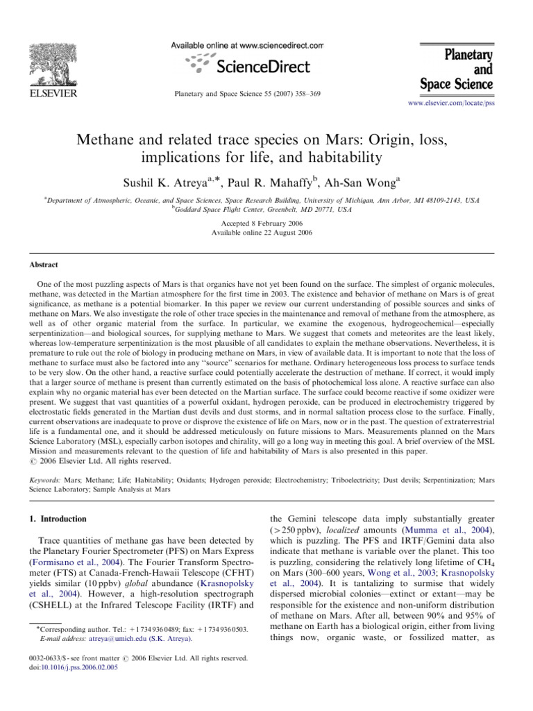 Atreya 2007 Metano en Marte | PDF | Mars | Methane