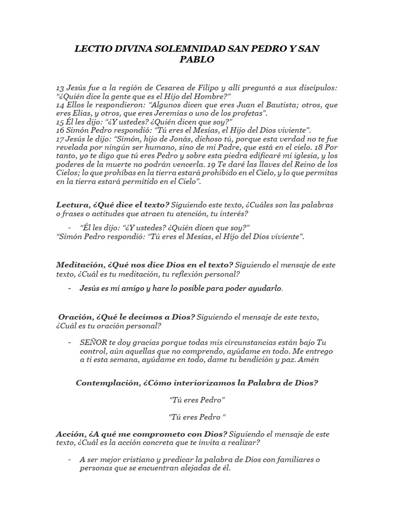 Lectio Divina Solemnidad San Pedro Y San Pablo Pdf