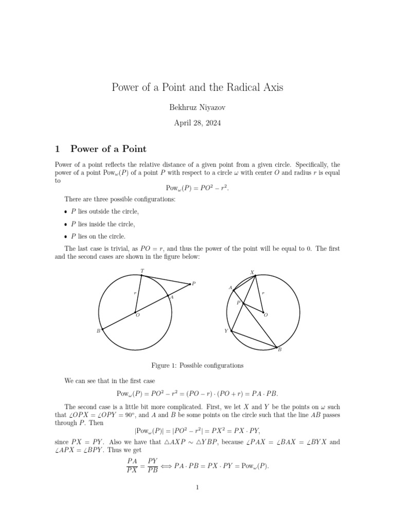 Power of A Point and The Radical Axis | Download Free PDF | Cartesian ...