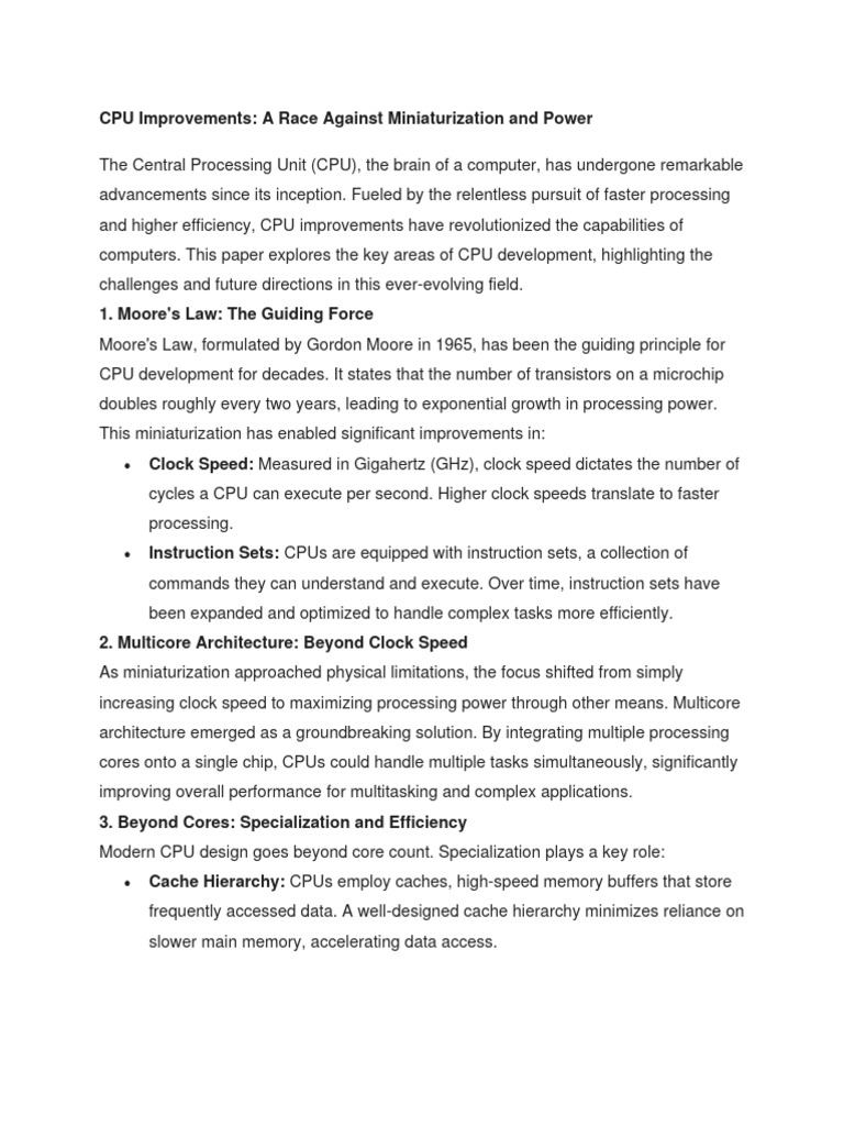 CPU Improvements | PDF | Central Processing Unit | Multi Core Processor