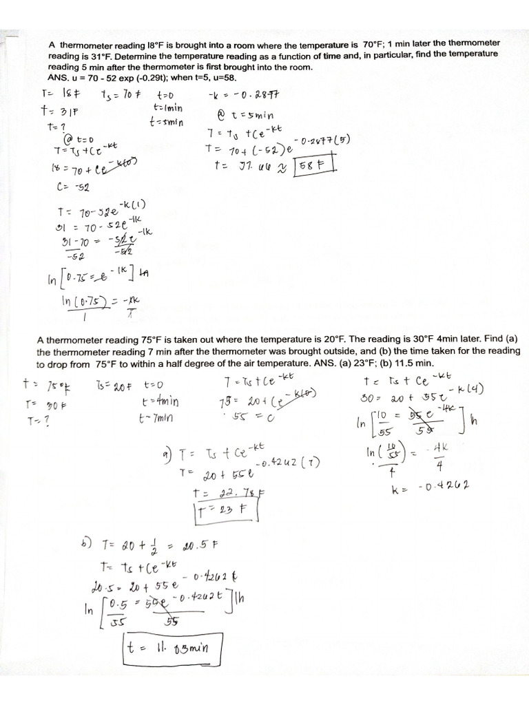 Newton's Law of Cooling and Mixture Problem Set | PDF