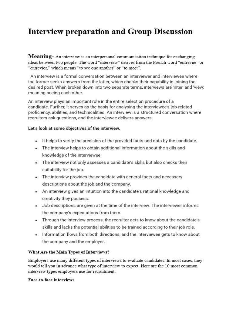Interview preparation and Group Discussion | PDF | Job Interview | Expert